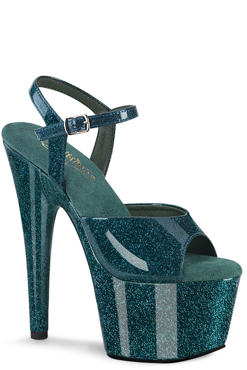 Pleaser USA Adore-709GP 7inch Stilettos - Teal Glitter · Pole Junkie