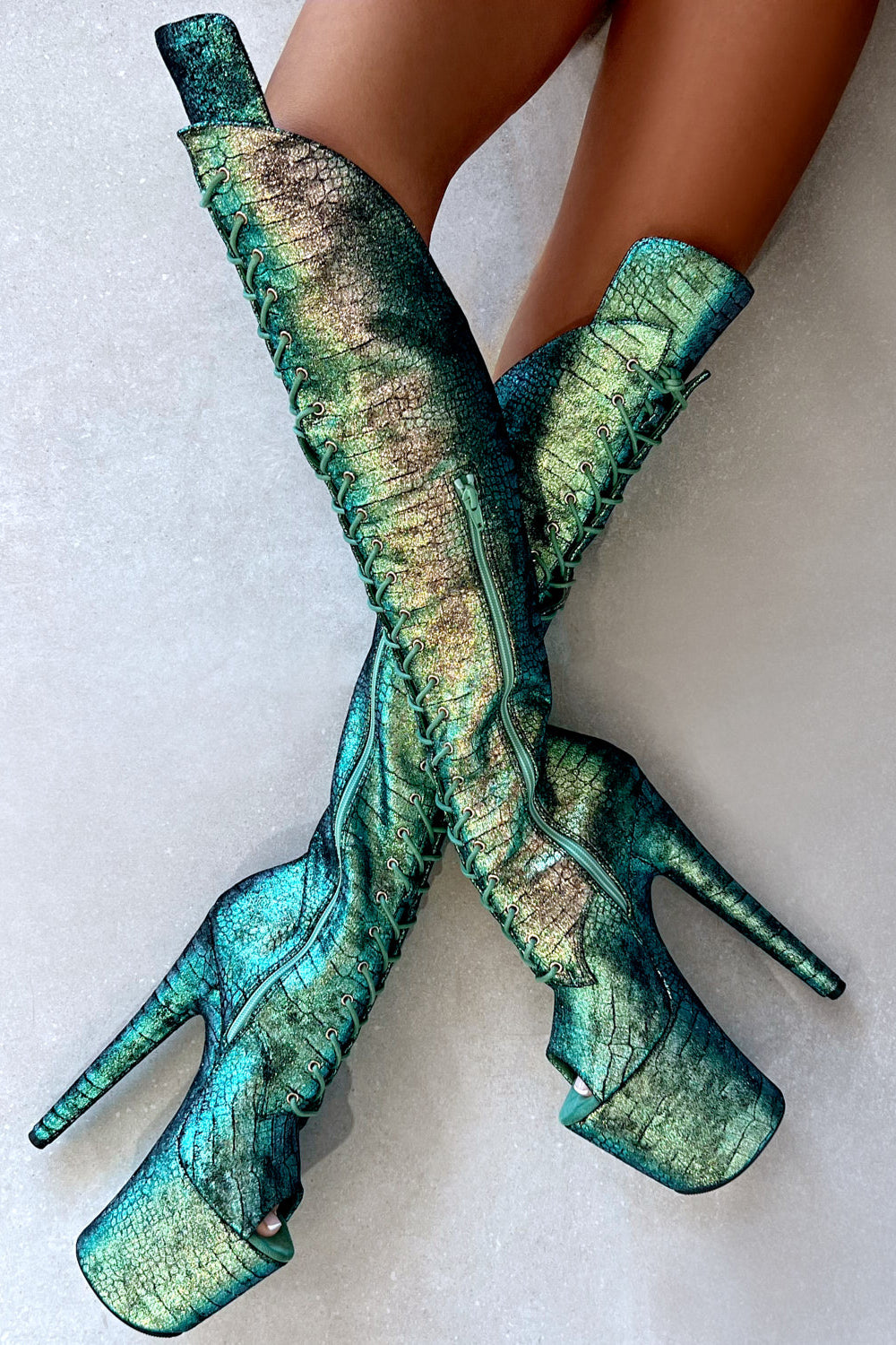 Hella Heels Mermaid Open Toe Over The Knee 8inch Boots - Dreams · Pole ...