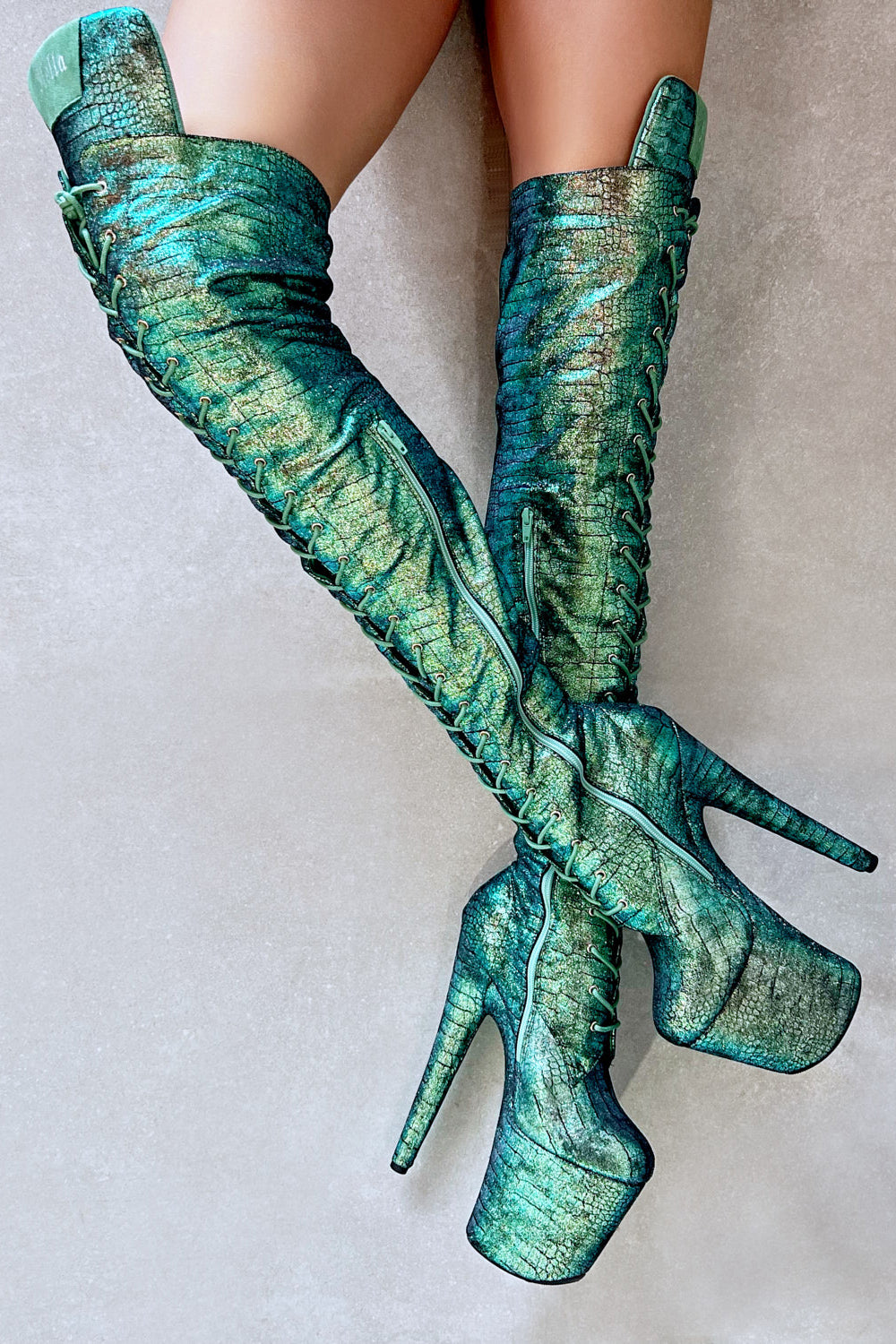 Hella Heels Mermaid Thigh High Front Lace 8inch Boots - Dreams · Pole ...