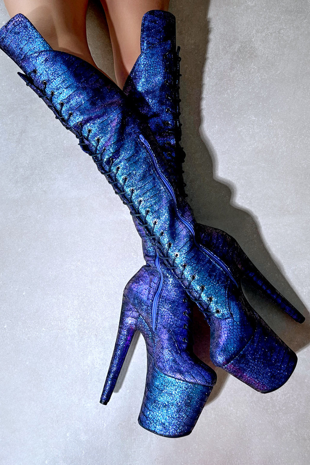 Hella Heels Mermaid Over The Knee 8inch Boots - Midnight · Pole Junkie