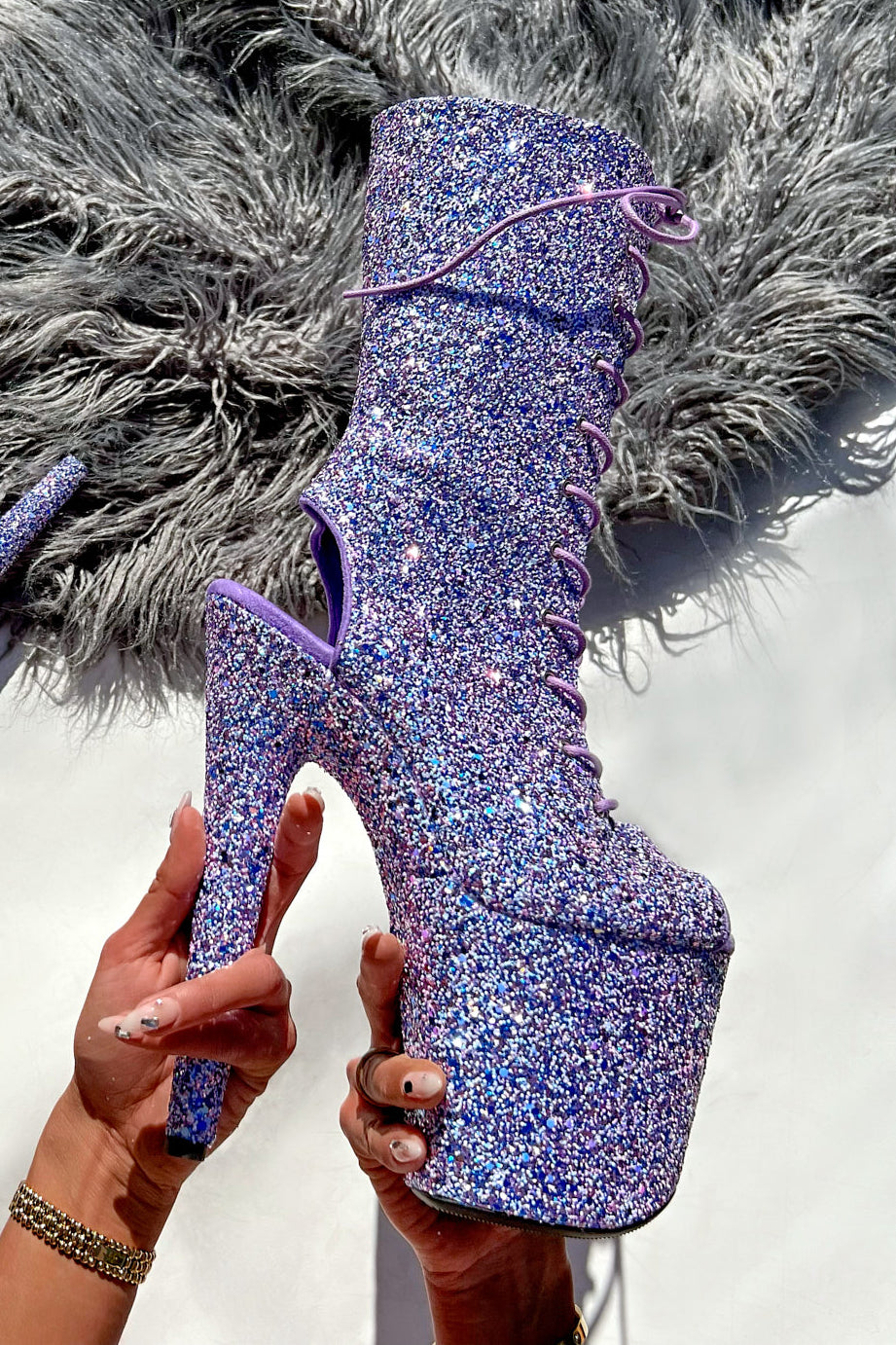 Hella Heels The Glitterati XTRA OHOT 8inch Boots - Confetti · Pole Junkie