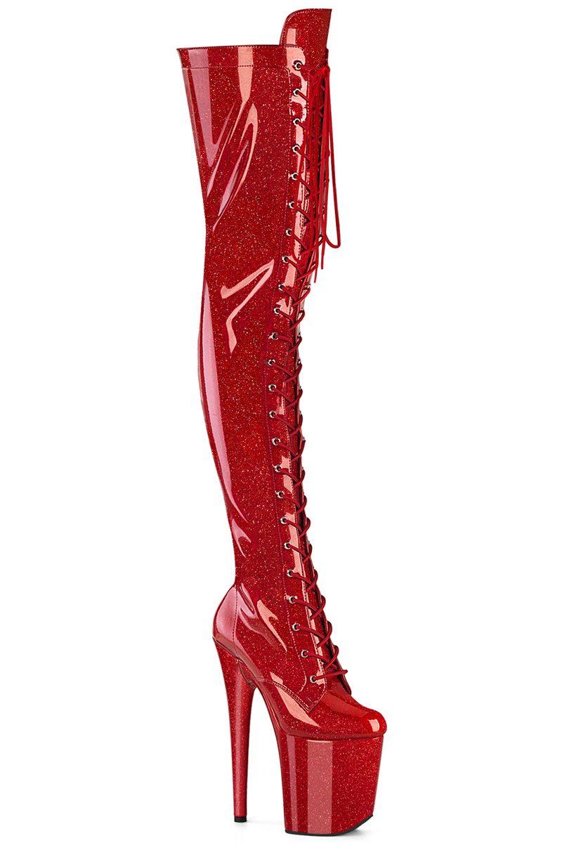 Pleaser USA Flamingo-3020GP 8inch Boots - Ruby Glitter – Pole Junkie